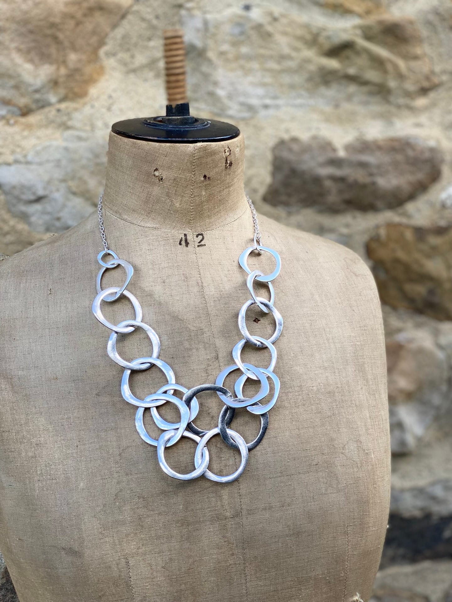 Brushed Silver Multi-link Necklace • [ worn + worn ]