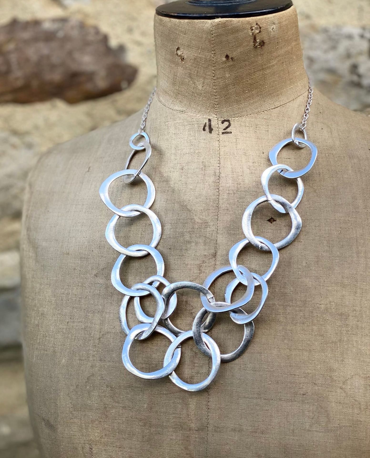 Brushed Silver Multi-link Necklace • [ worn + worn ]