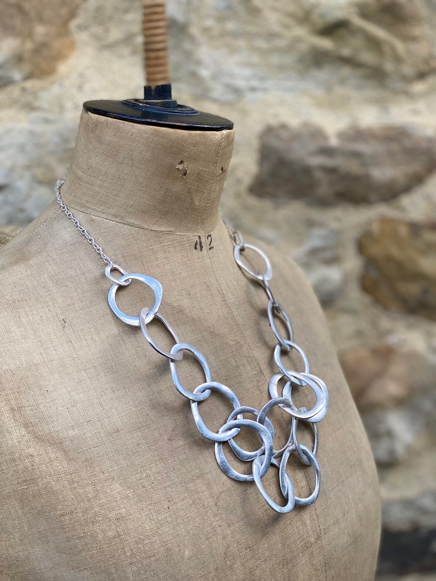 Brushed Silver Multi-link Necklace • [ worn + worn ]