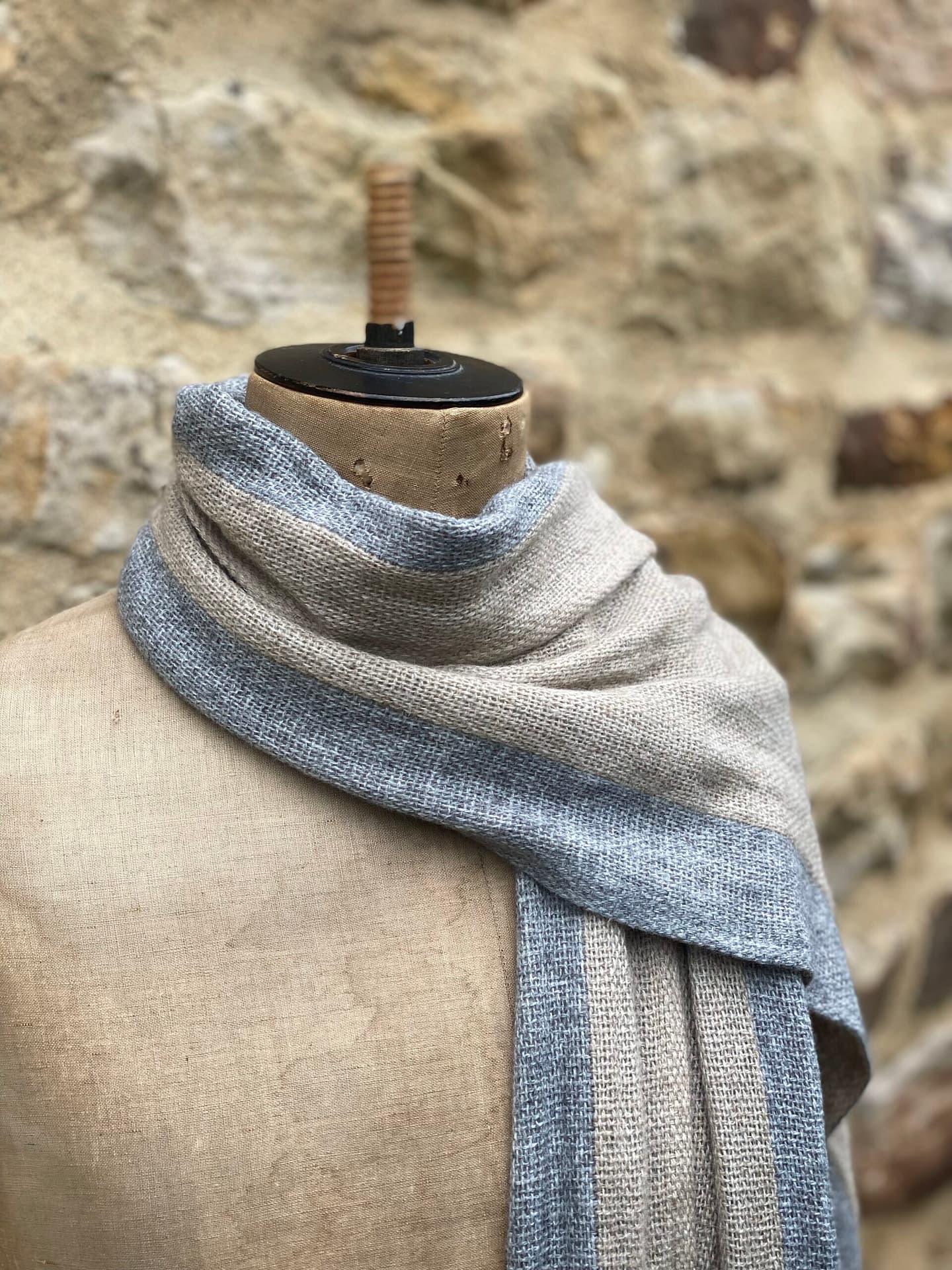 Grey + Cream Wool Blend Scarf • [ worn + worn ]