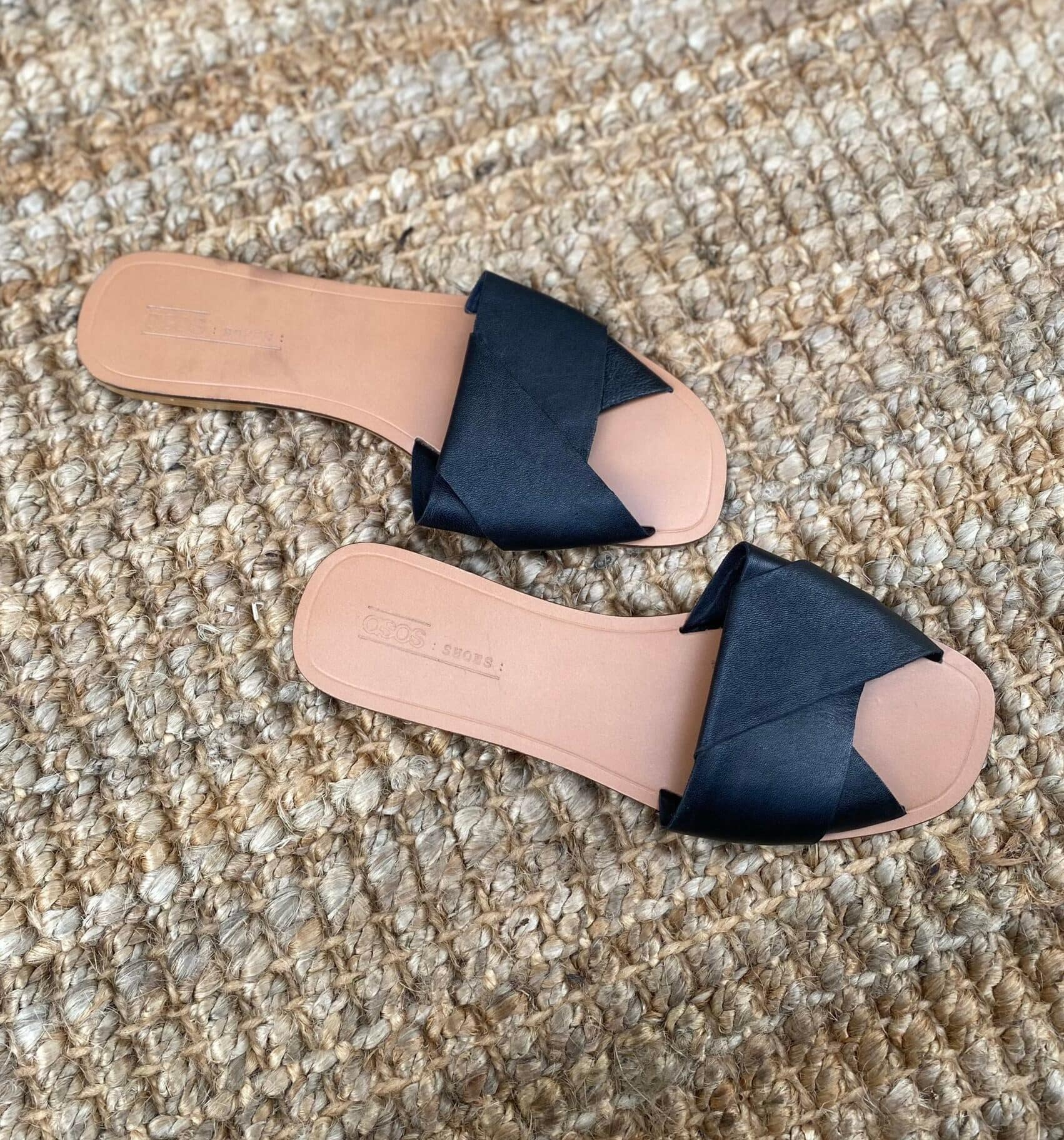 Black Leather Crossover Sliders • [ worn + worn ]