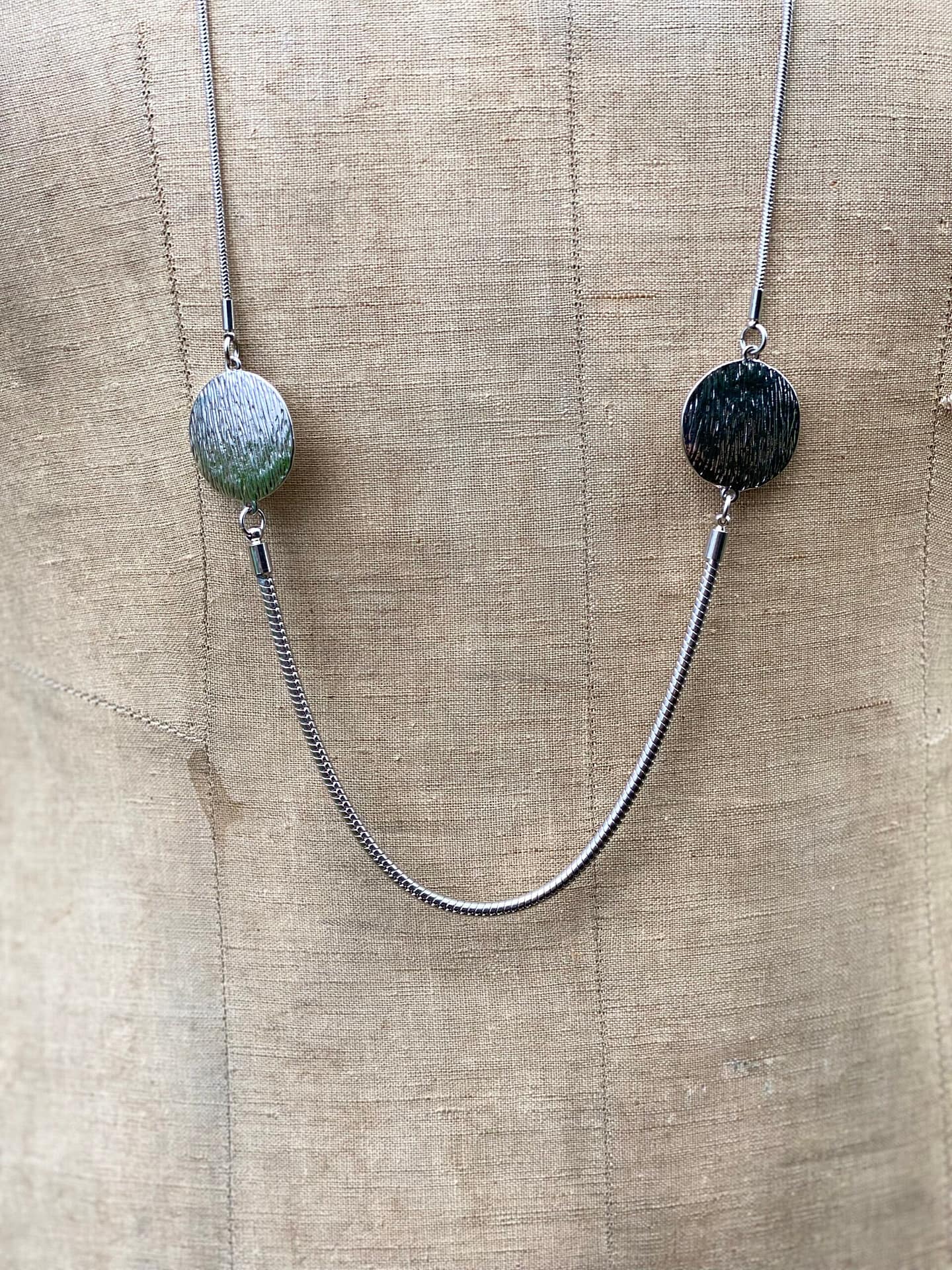 Long Silver Disk Necklace • [ worn + worn ]